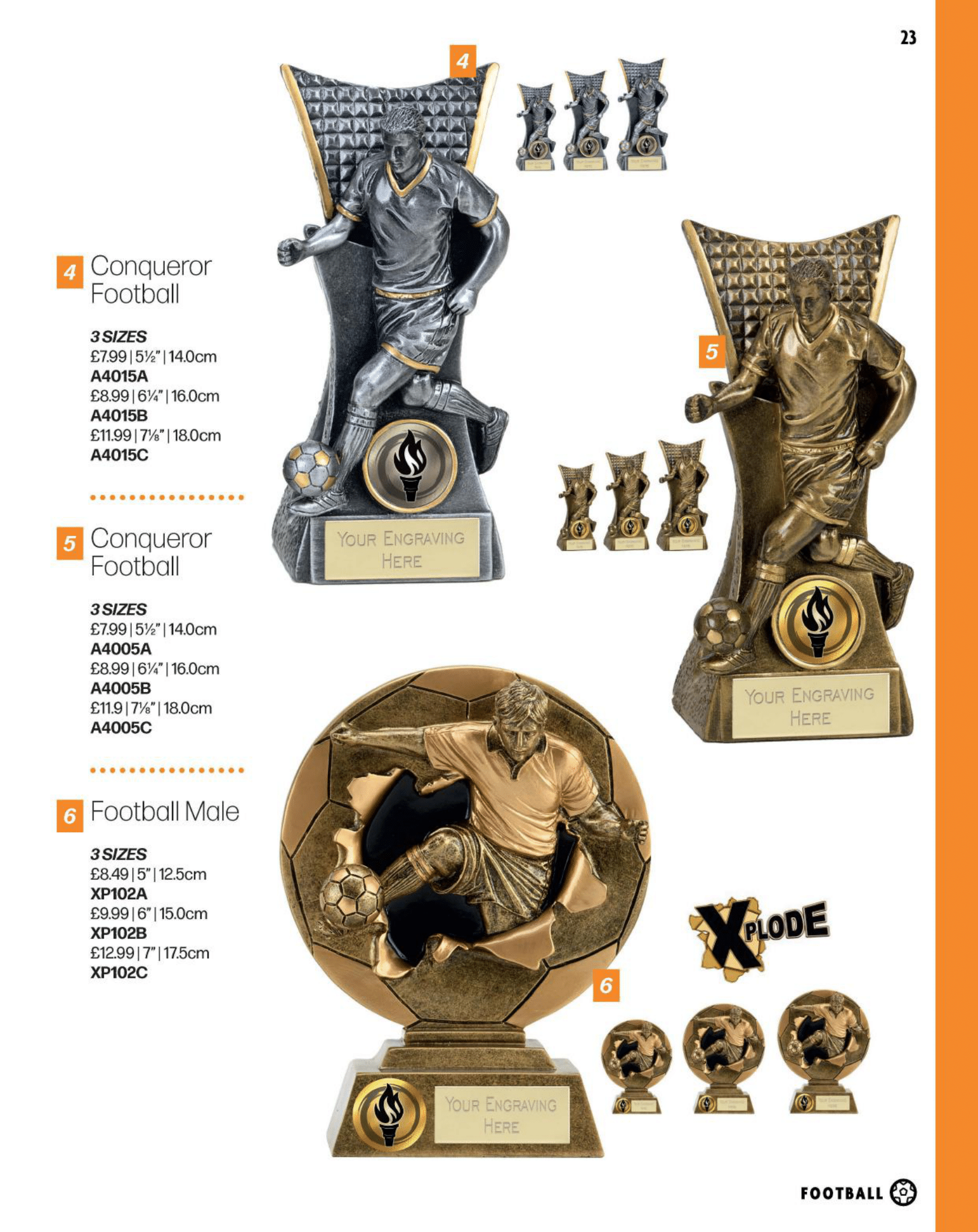 Male football trophies and awards